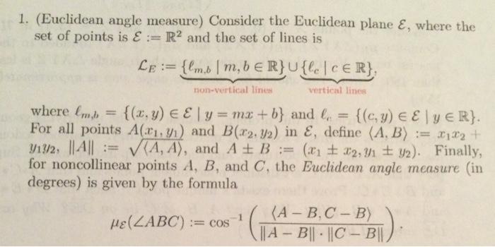 Solved 1. (Euclidean angle measure) Consider the Euclidean | Chegg.com