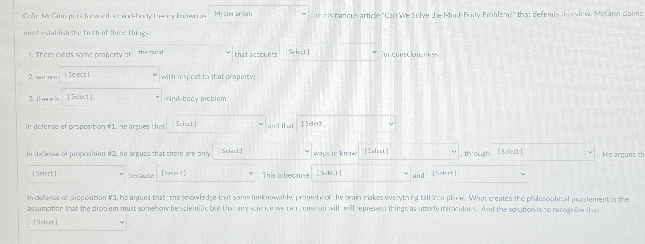 Solved Colin McGinn puts forward a mind-body theory known as | Chegg.com