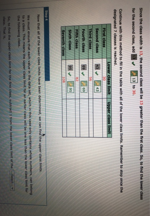 Solved Since the class width Is 13, the second class will be | Chegg.com
