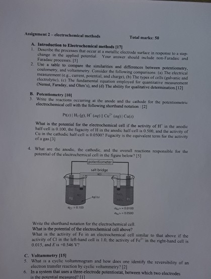 Assignment 2 - electrochemical methods Total marks: | Chegg.com