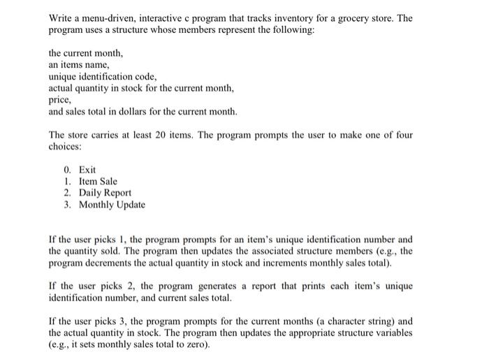 Solved Write A Menu Driven Interactive C Program That 6732
