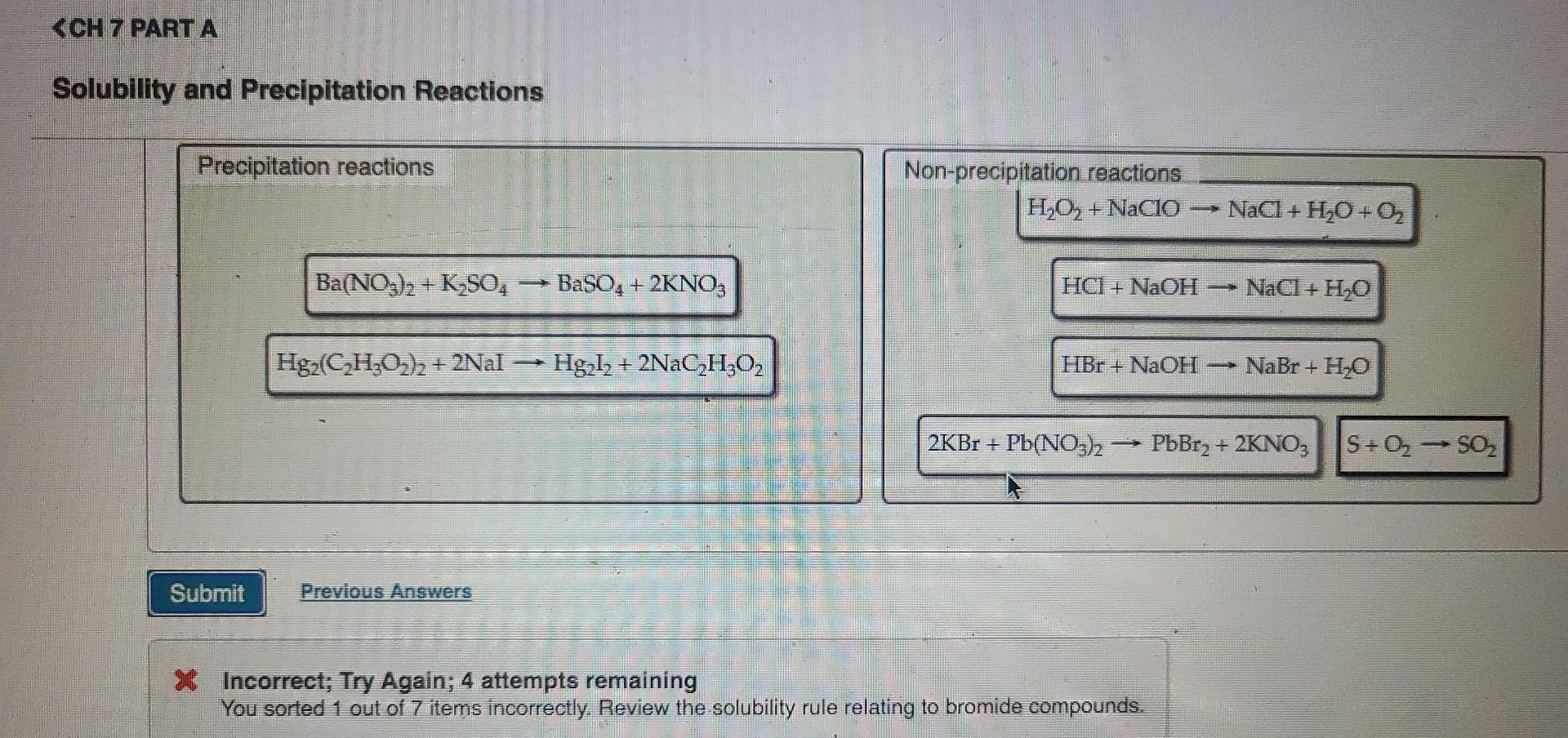 Solved Solubility and Precipitation Reactions Precipitation | Chegg.com