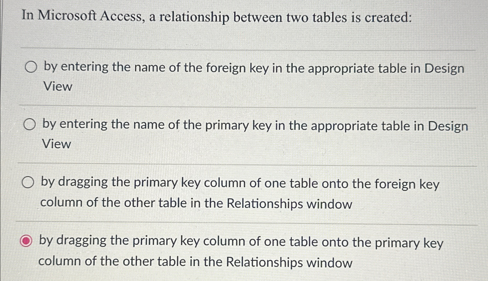 Solved In Microsoft Access, a relationship between two | Chegg.com