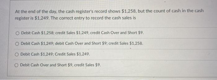 Solved At the end of the day, the cash register's record | Chegg.com