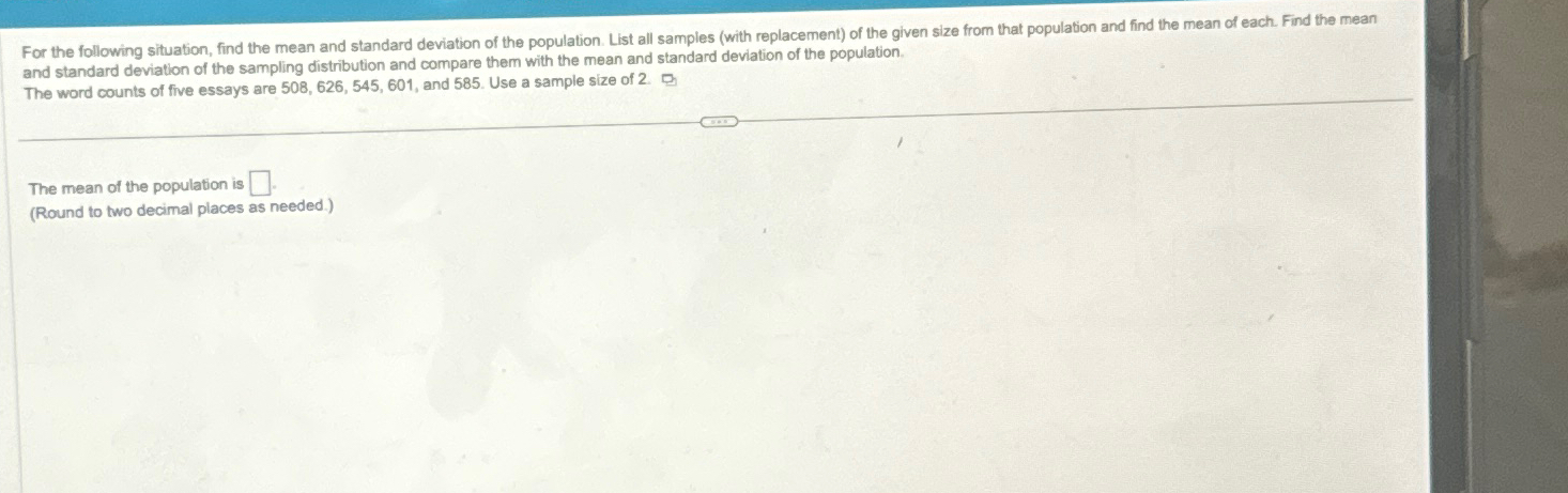 and standard deviation of the sampling distribution | Chegg.com