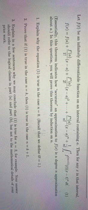 Solved Let f(t) be an infinitely differentiable function on | Chegg.com
