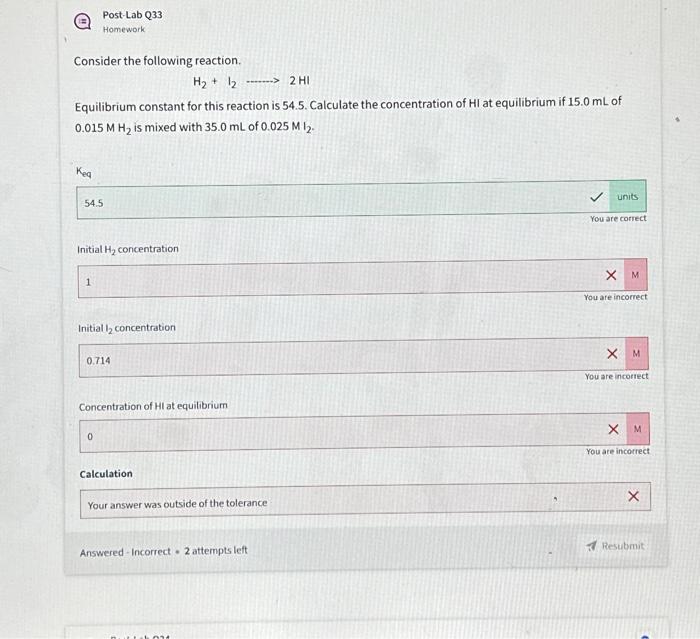 Solved Consider the following reaction. H2+I2 2HI | Chegg.com