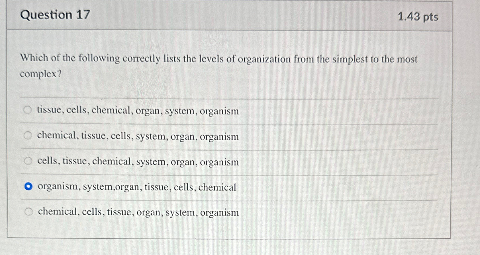 Solved Question 171.43 ﻿ptsWhich of the following correctly | Chegg.com