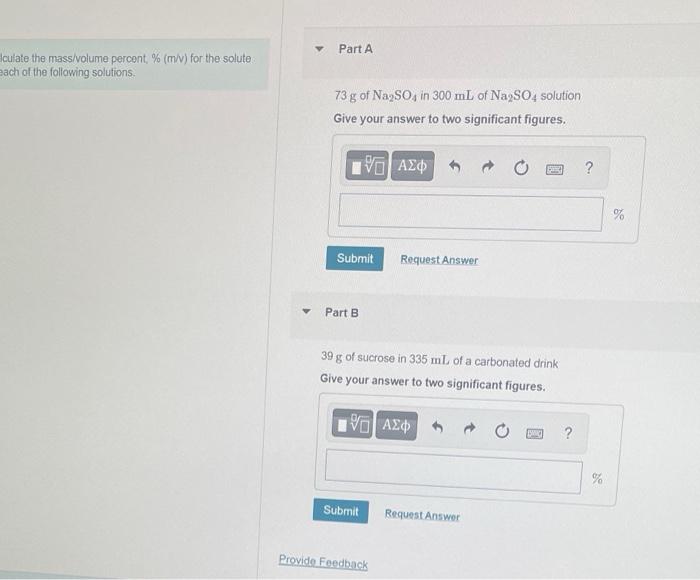 Solved lculate the mass/volume percent, \% (m/v) for the | Chegg.com