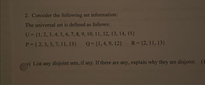 Solved 2. Consider the following set information: The | Chegg.com