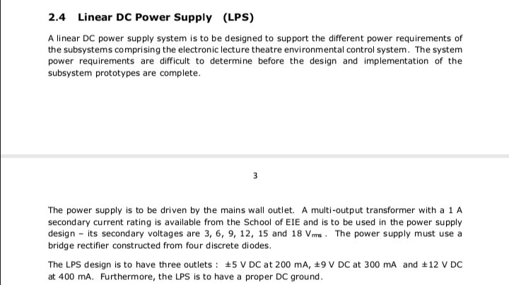 Solved I have an electronics project to design a Linear DC | Chegg.com
