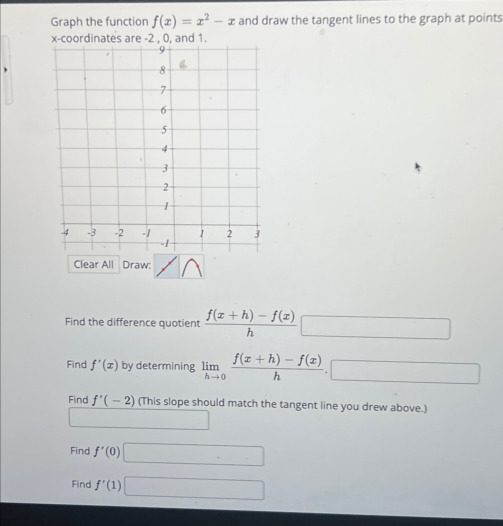 Solved Graph the function f(x)=x2-x ﻿and draw the tangent | Chegg.com