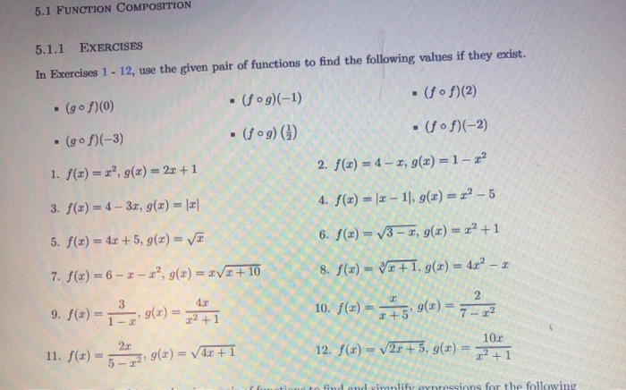 Solved 5.1 FUNCTION COMPOSITION 5.1.1 EXERCISES In Exercises | Chegg.com
