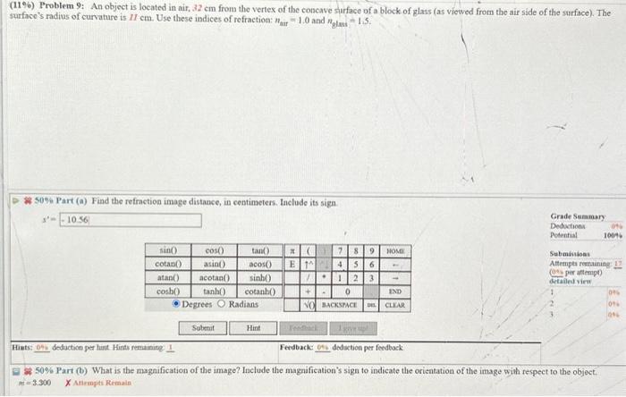 Solved (11\%) Problem 9: An object is located in air, 32 cm | Chegg.com