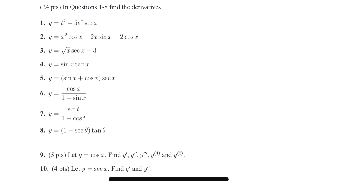 Solved (24 ﻿pts) ﻿In Questions 1-8 ﻿find the | Chegg.com