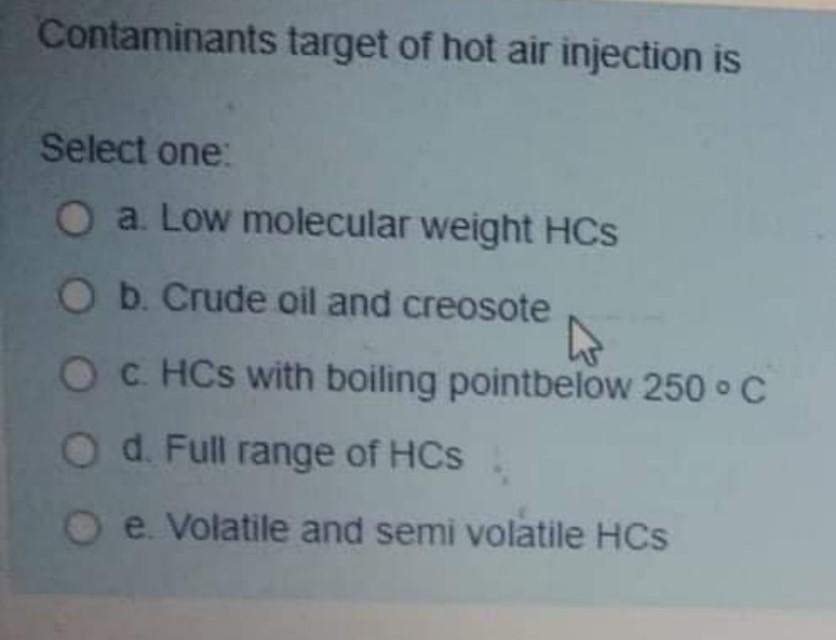 Solved Contaminants target of hot air injection is Select | Chegg.com