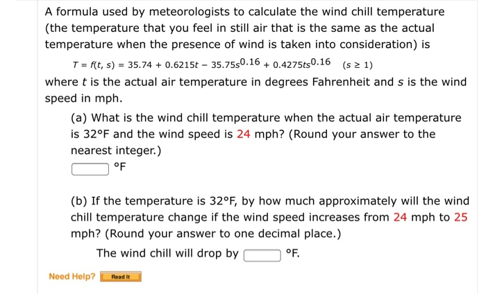 Solved A formula used by meteorologists to calculate the | Chegg.com