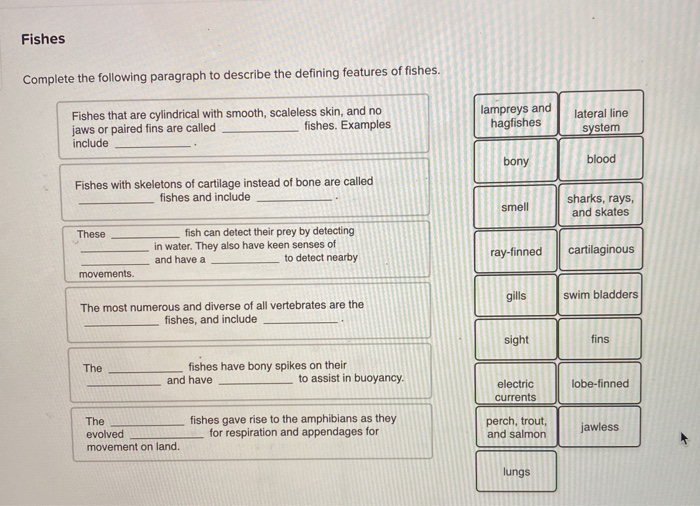 Solved Fishes Complete the following paragraph to describe | Chegg.com