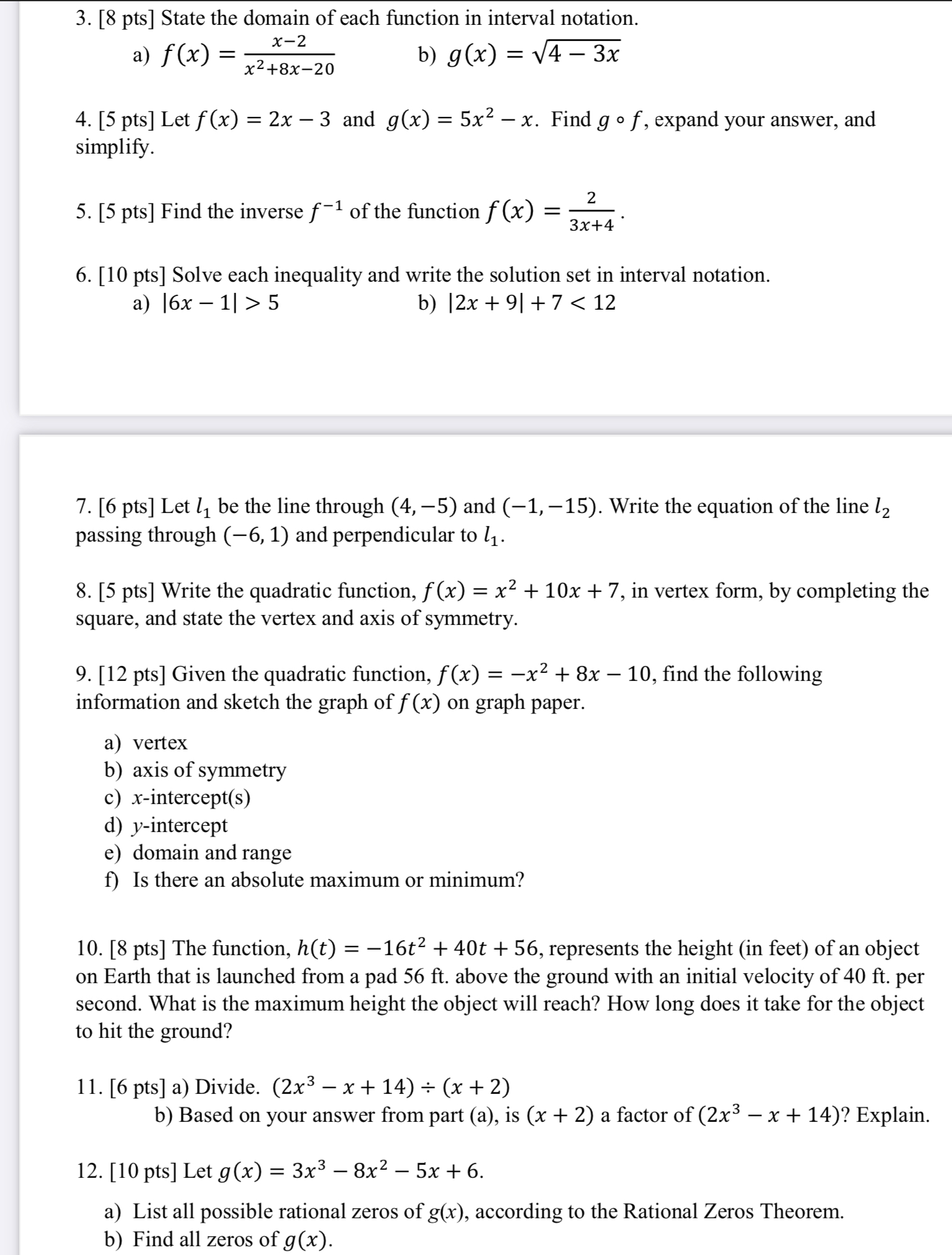 Solved 8pts ﻿State the domain of each function in interval | Chegg.com