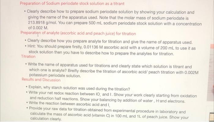 Preparation of Sodium periodate stock solution as a | Chegg.com