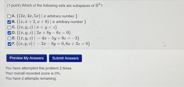 Solved (1 point) Which of the following sets are subspaces | Chegg.com