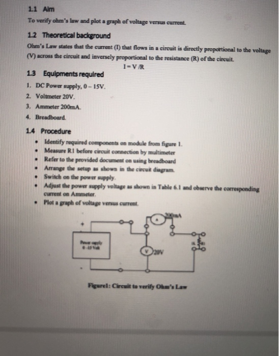 Solved 1:1 Alm To verify ohm's law and plot a graph of | Chegg.com