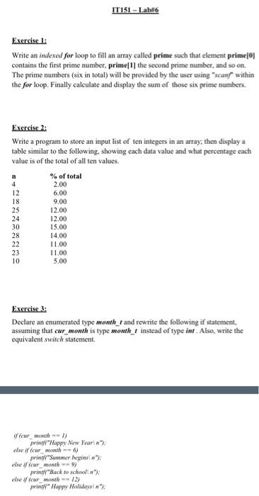 Solved program in CExercise 1:Write an indexed for loop to | Chegg.com