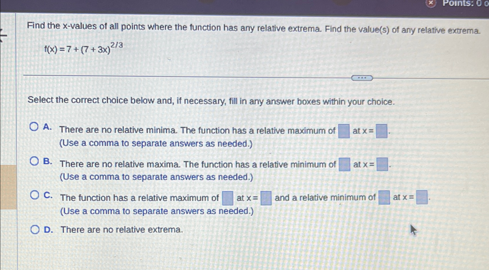 Solved Find the x-values of all points where the function | Chegg.com