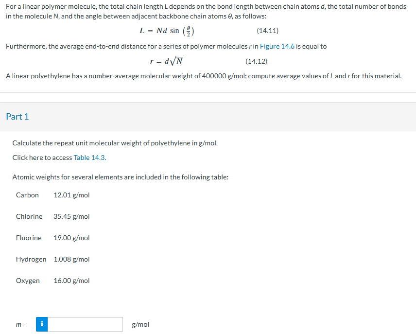 Part 1Calculate the repeat unit molecular weight of | Chegg.com
