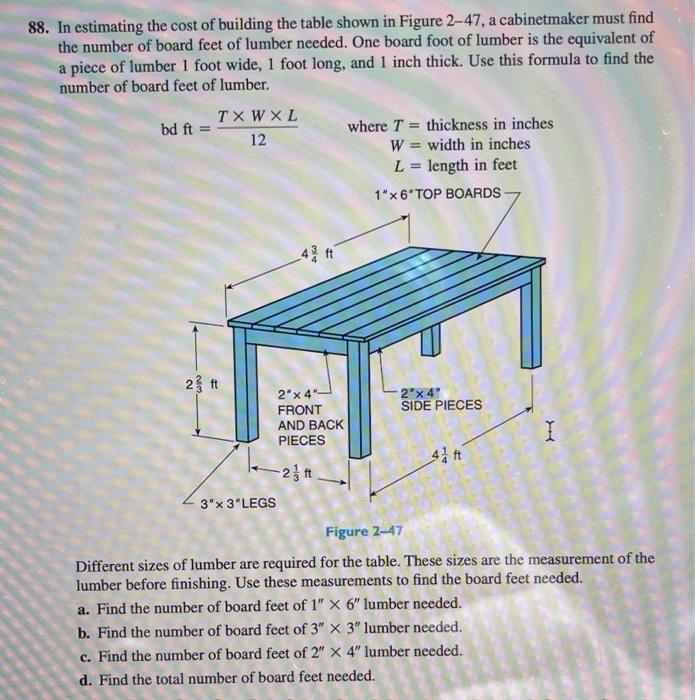 Solved 88. In estimating the cost of building the table | Chegg.com