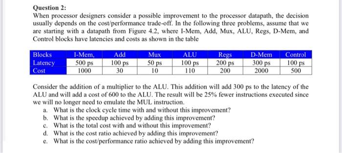 Solved Question 2: When processor designers consider a | Chegg.com
