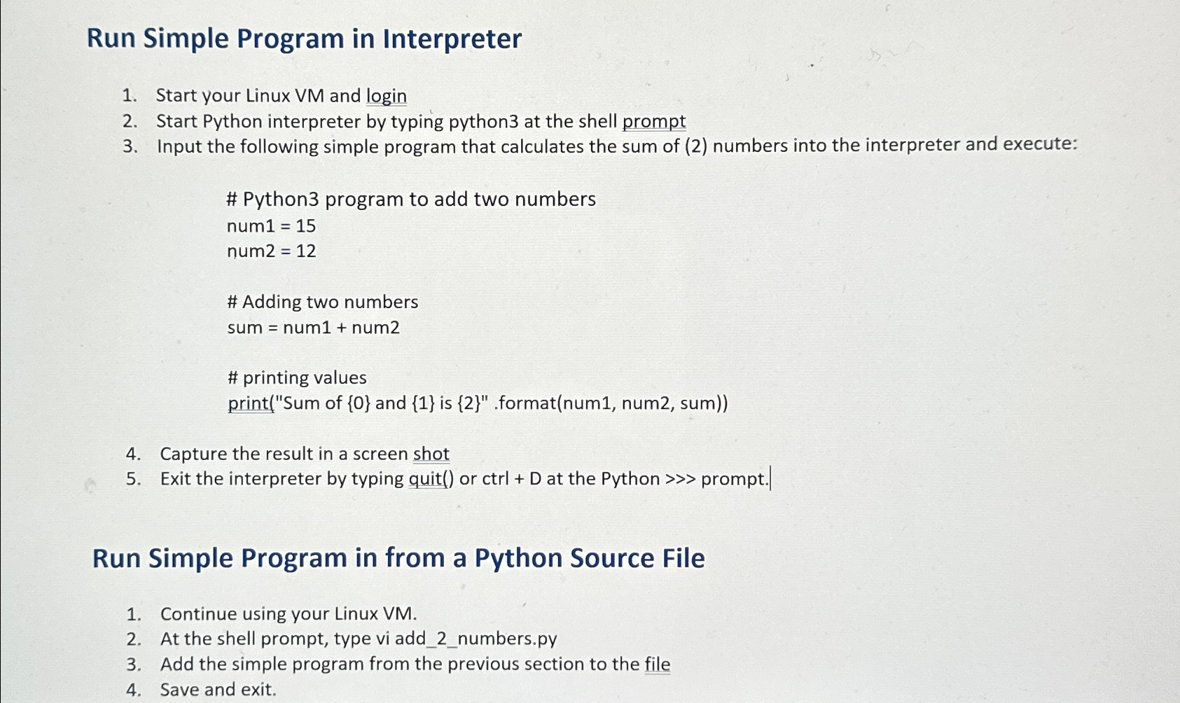 Run Simple Program in InterpreterStart your Linux VM | Chegg.com