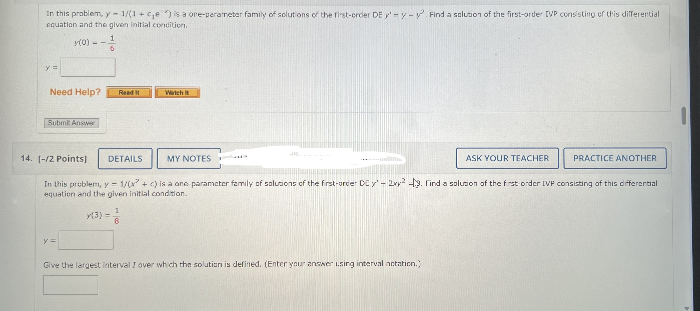 Solved In this problem, y=11+c1e-x ﻿is a one-parameter | Chegg.com