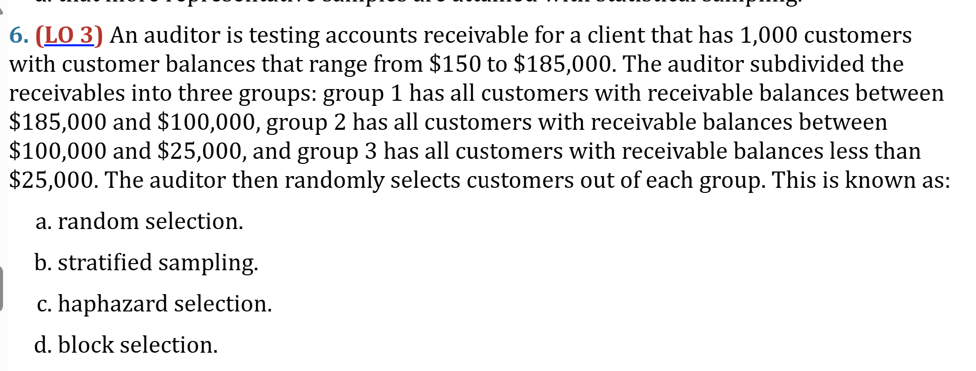Solved (LO 3) An ﻿auditor is ﻿testing accounts receivable | Chegg.com