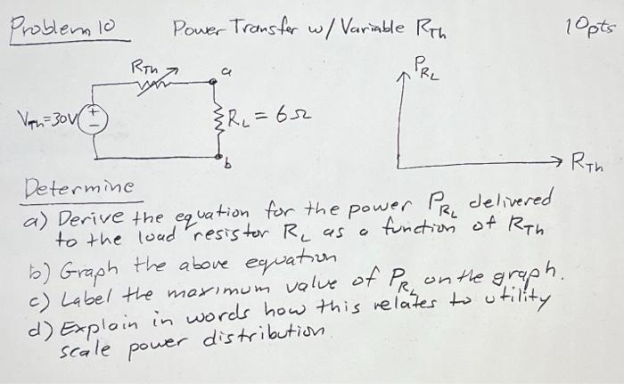 Solved Problem 10 Power Transfer w/Variable RTh 10 Determine | Chegg.com