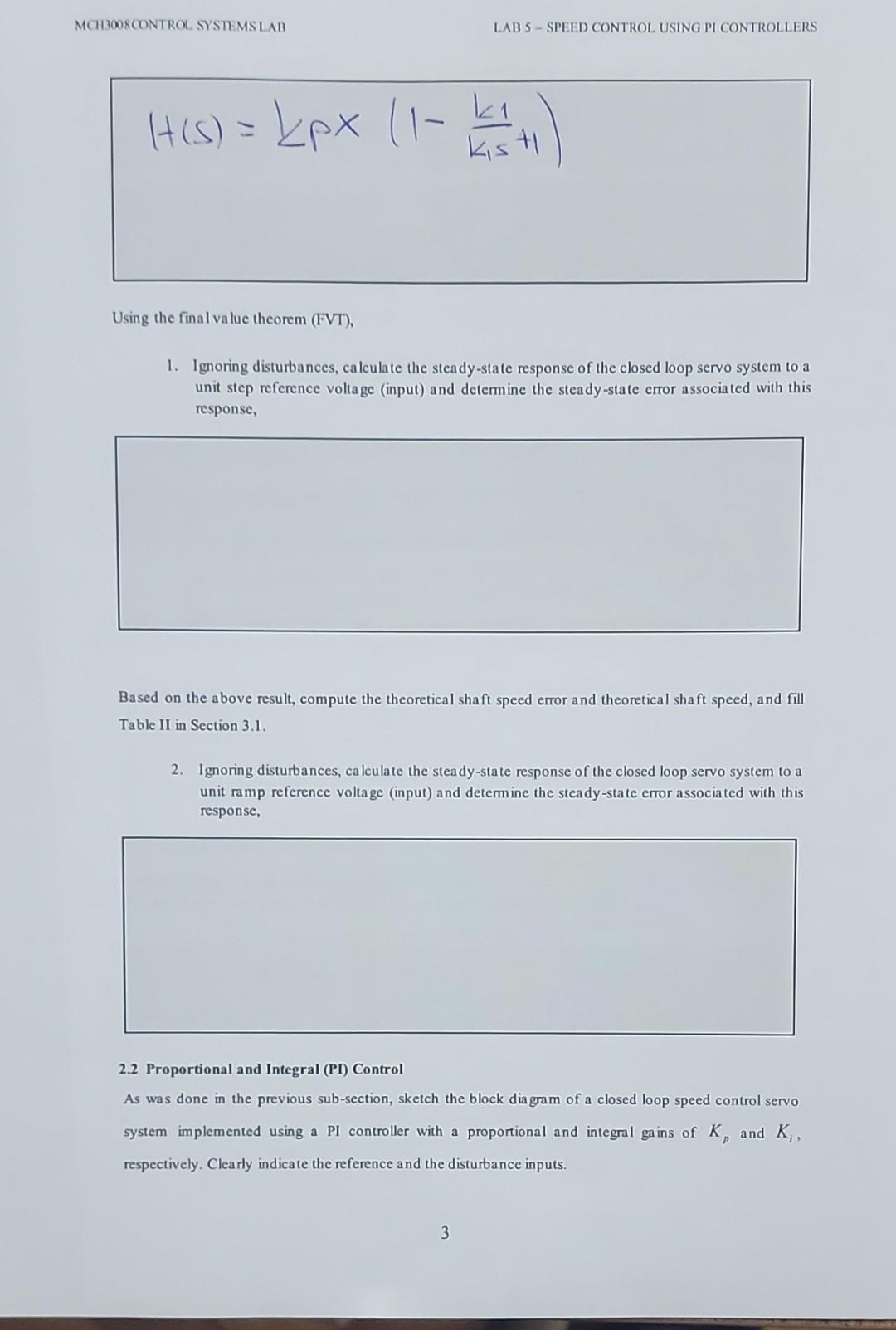 Solved LABORATORY 5: SPEED CONTROL OF A DC MOTOR USING PI | Chegg.com