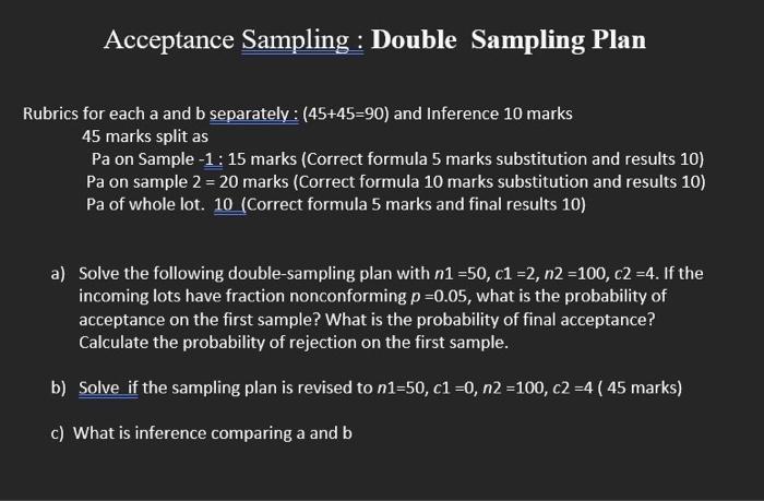 Solved Acceptance Sampling: Double Sampling Plan Rubrics for | Chegg.com