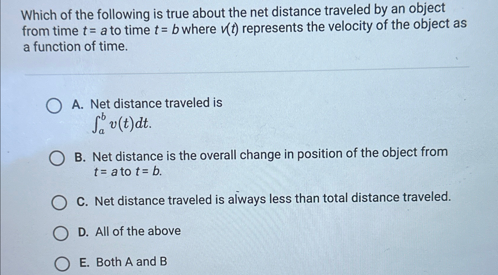 Solved Which of the following is true about the net distance | Chegg.com