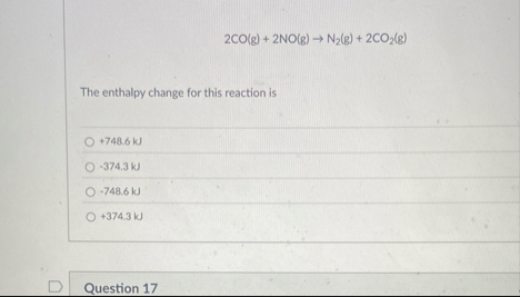 Solved 2CO(g) 2NO(g)→N2(g) 2CO2(g)The enthalpy change for | Chegg.com