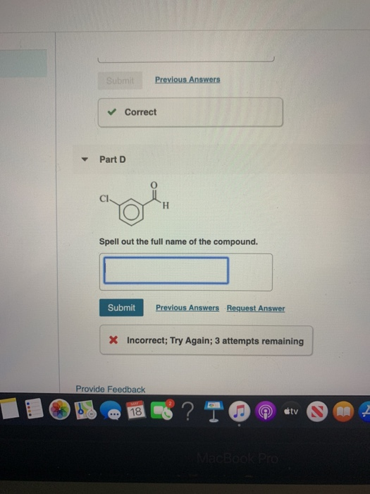 Solved Submit Previous Answers Correct Part D H Spell out | Chegg.com