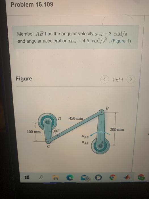 Solved Problem 16.109 Member AB has the angular velocity WAB | Chegg.com