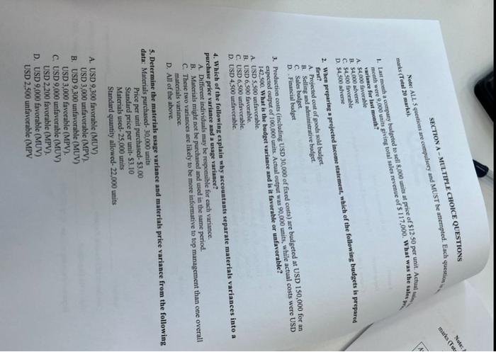 Solved Note: maks (Tot SECTION A-MULTIPLE CHOICE QUESTIONS | Chegg.com