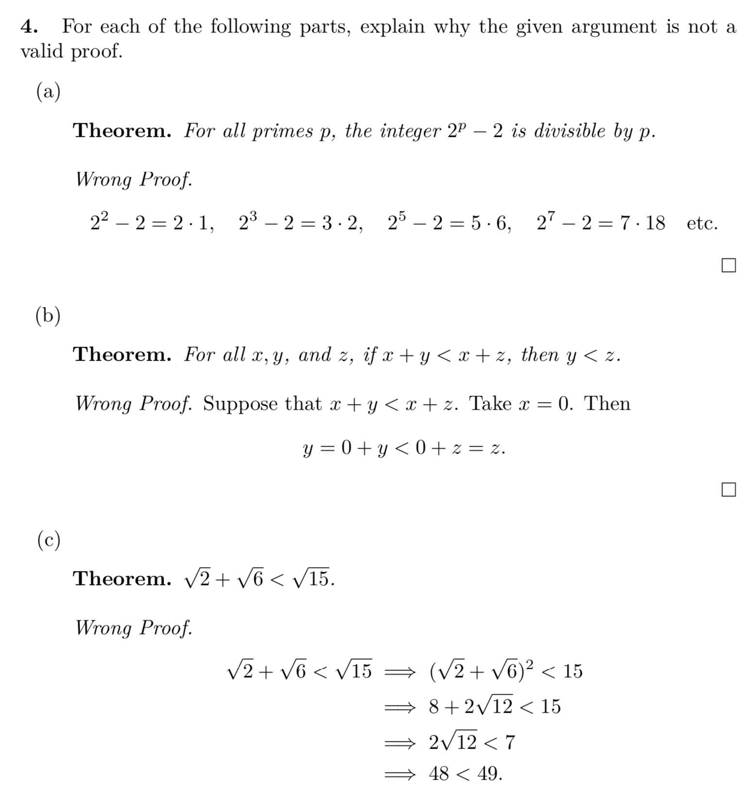 Solved For each of the following parts, explain why the | Chegg.com