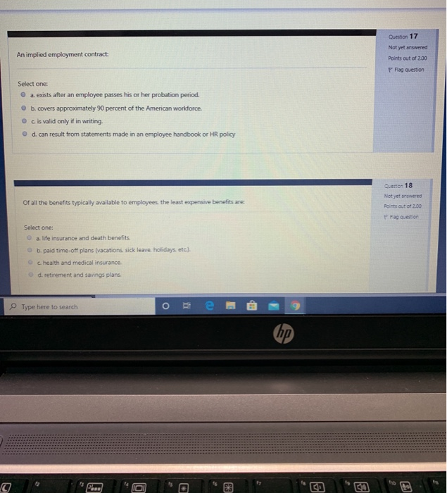 Solved Question 17 An Implied Employment Contract Points Chegg