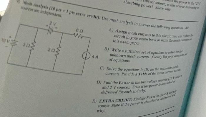 Solved A) Assign mesh currents to this circuit, Yor en above | Chegg.com
