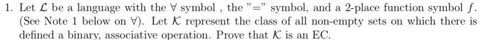 Solved a 1. Let L be a language with the symbol, the "=" | Chegg.com