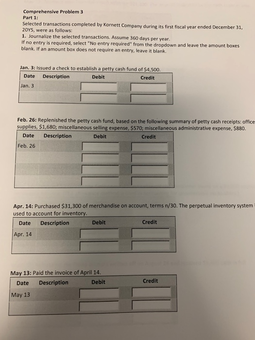 Solved Comprehensive Problem 3 Part 1: Selected transactions | Chegg.com
