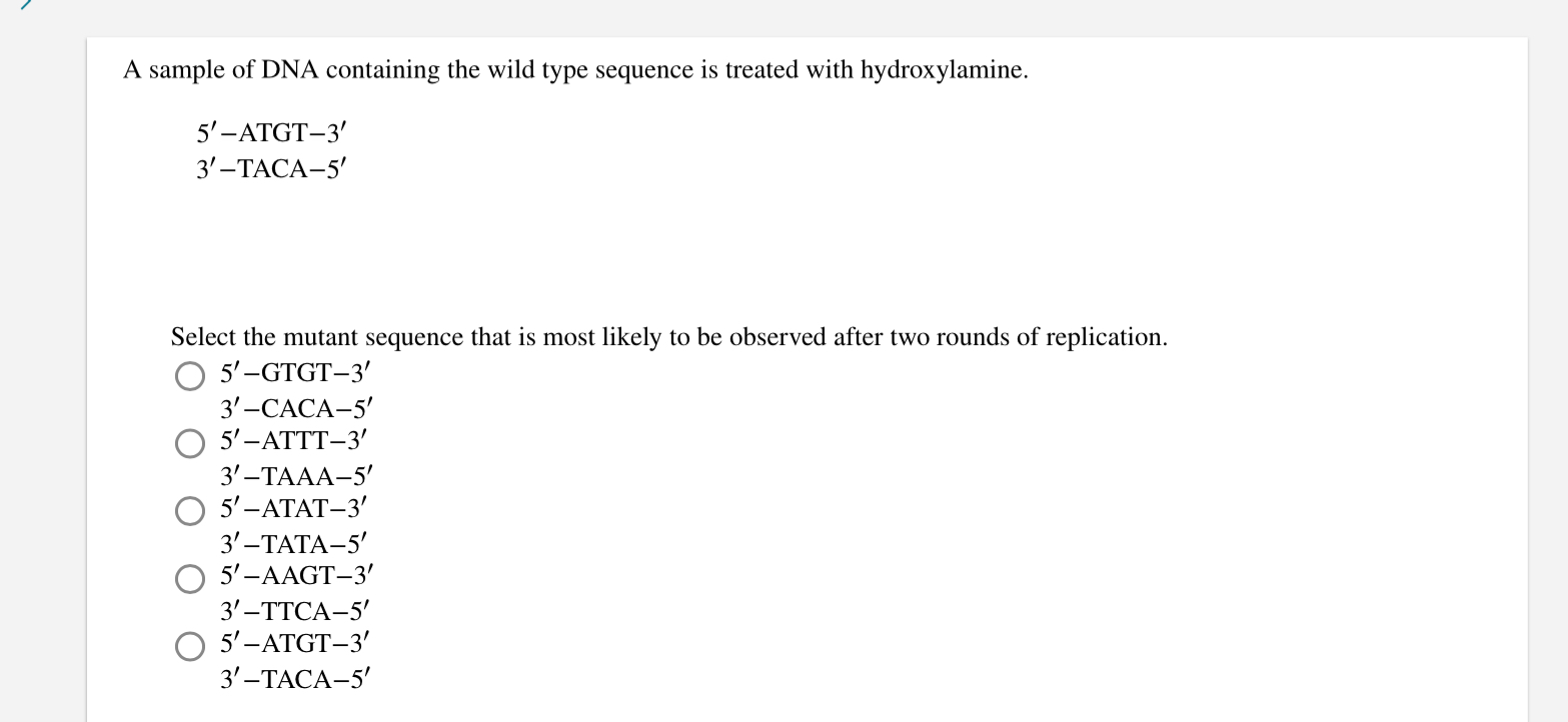 Solved A sample of DNA containing the wild type sequence is | Chegg.com