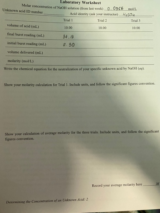 Solved: Laboratory Worksheet Molar Concentration Of NaOH S... | Chegg.com
