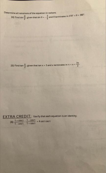 Determine all solutions of the equation in radians. | Chegg.com